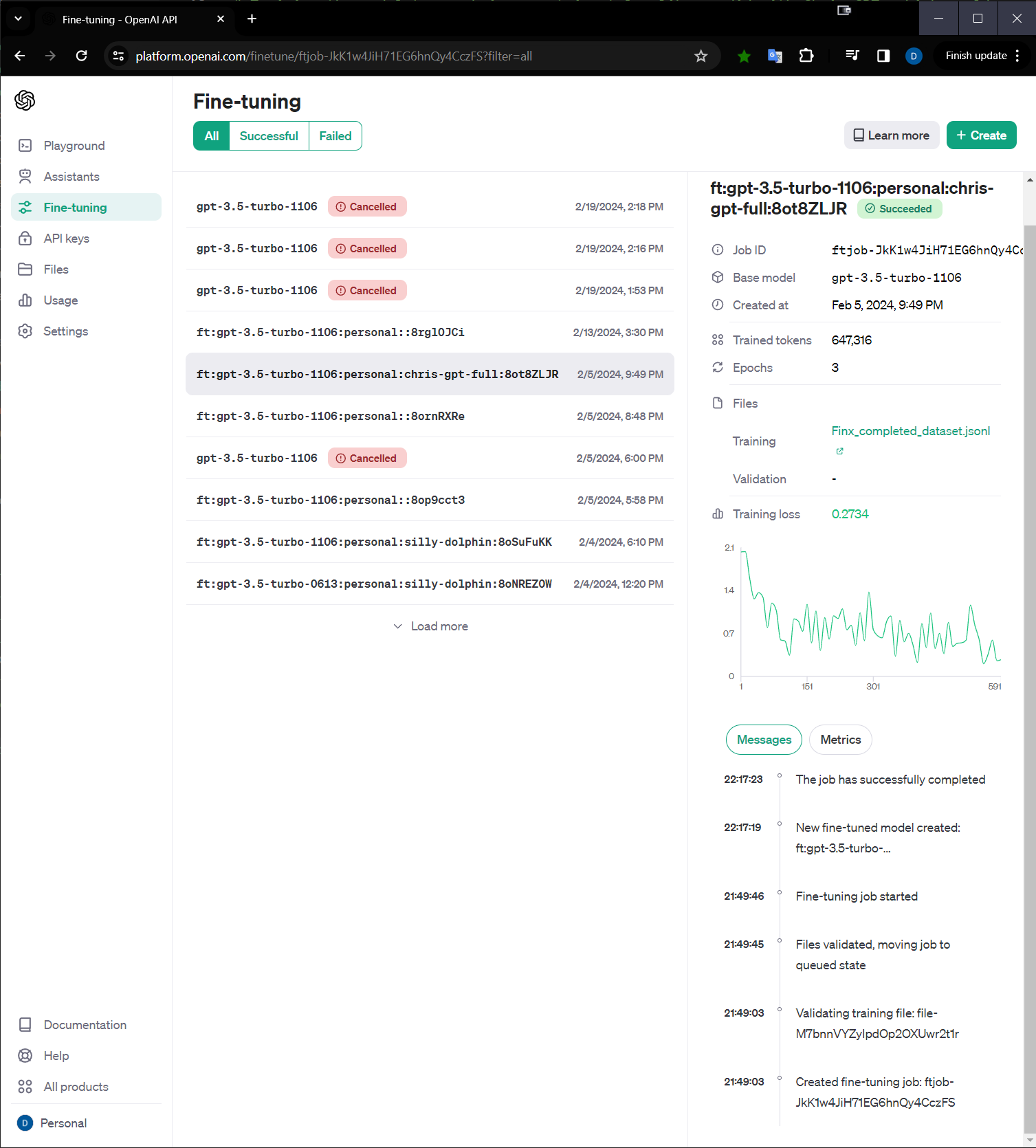 Openai Fine Tuning 4 4 Training And Running Chrisgpt Finxter Academy